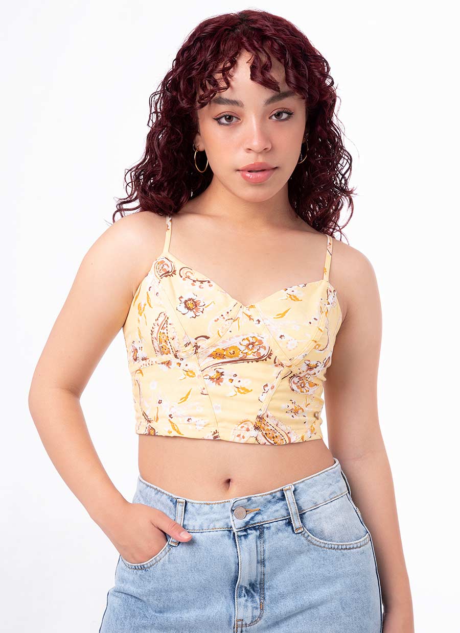Blusa Top Chalis Print Luriha Amarillo | Squeeze