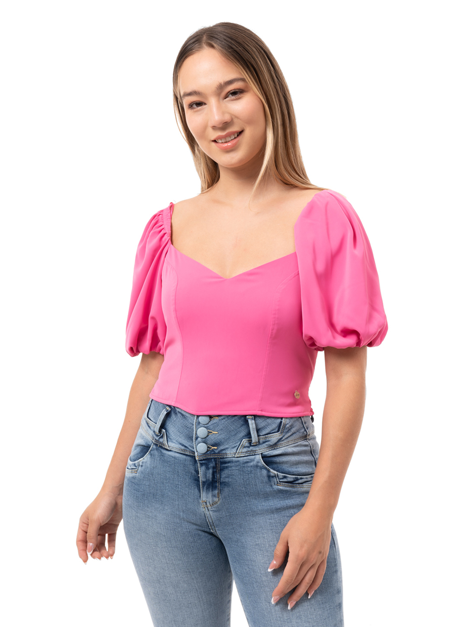 Blusa Crop Seda Francesa M/C Yipsi Chicle | Squeeze