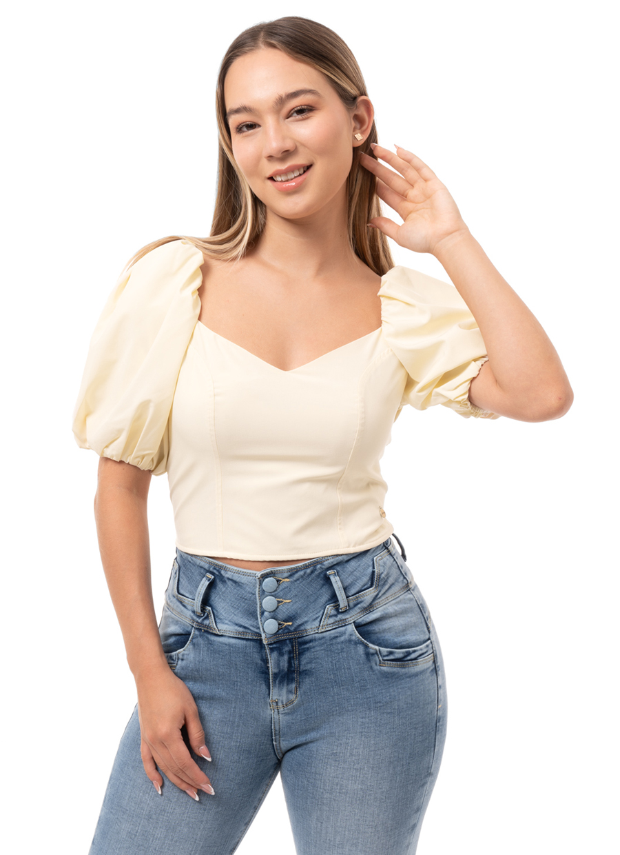 Blusa Crop Seda Francesa M/C Yipsi Sand | Squeeze