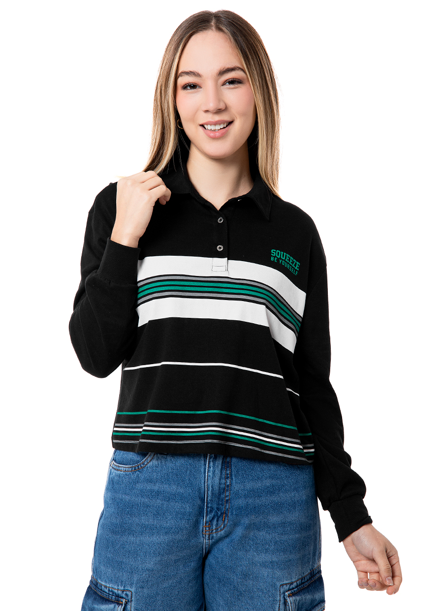 Polo Cropp Jersey M/L Worms Negro | Squeeze
