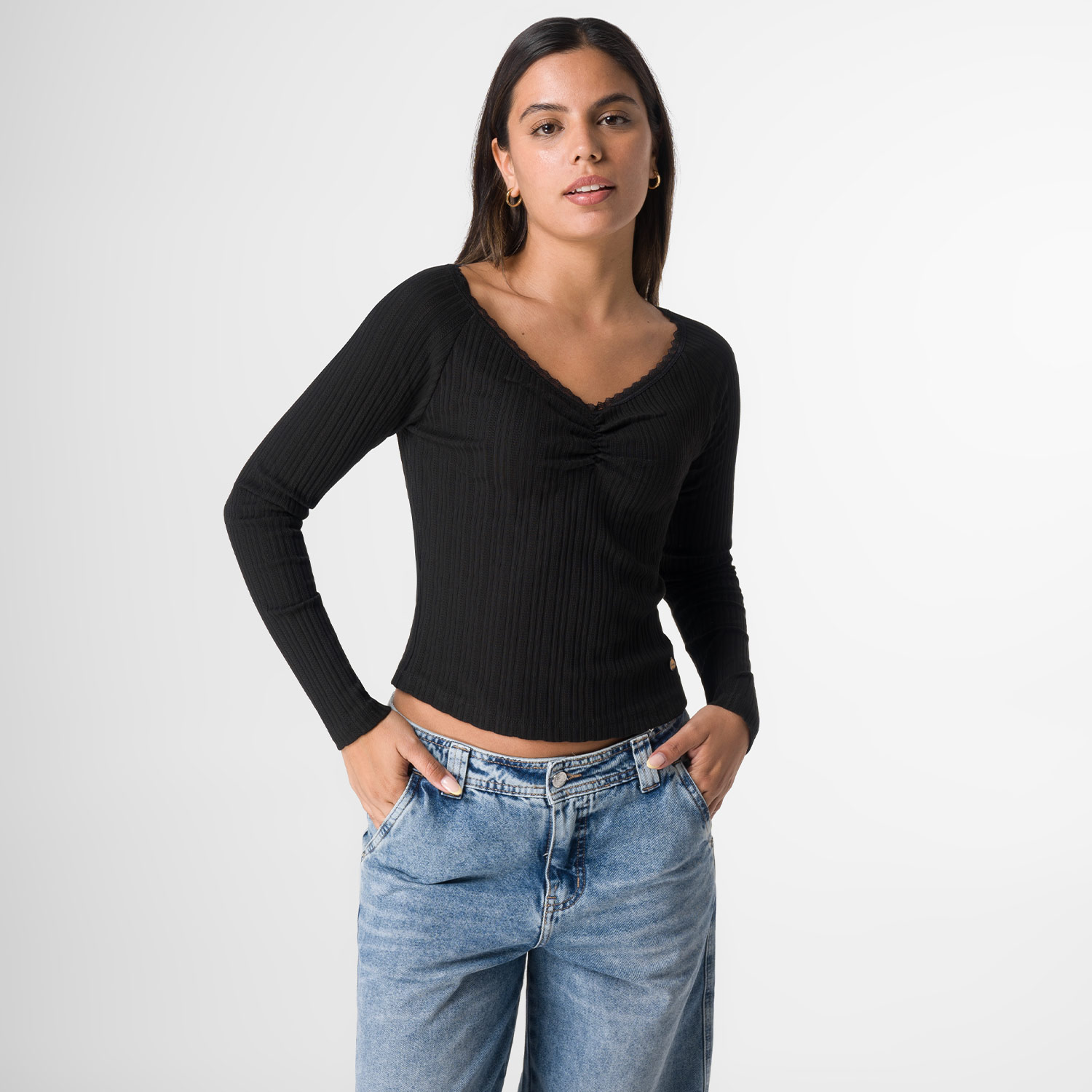 Polo Rib Full Lycra M/L Aslei Negro | Squeeze