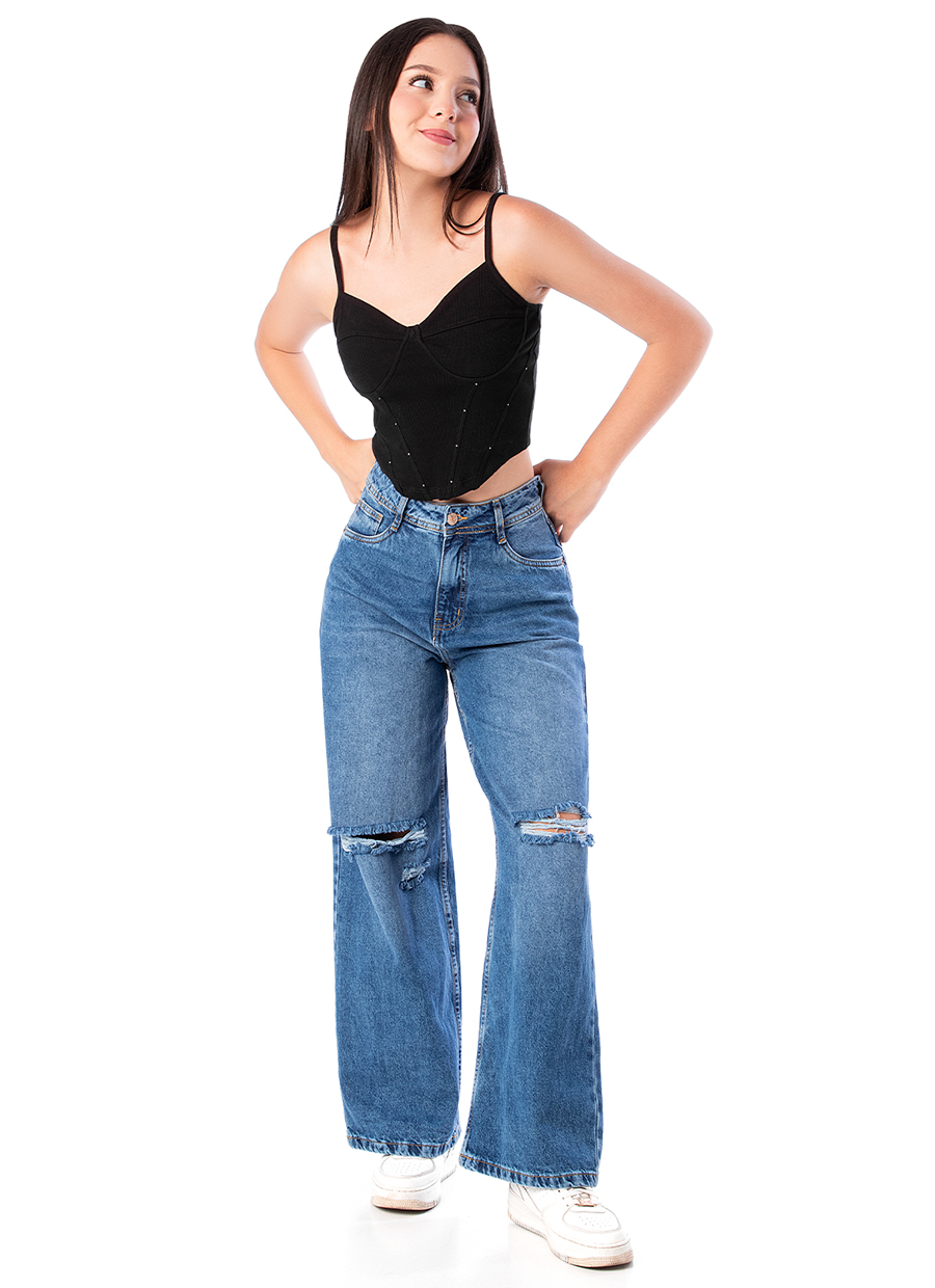 Pantalon Denim Ring (Wide Leg) Stacia Total Cristal Dstyr | Squeeze
