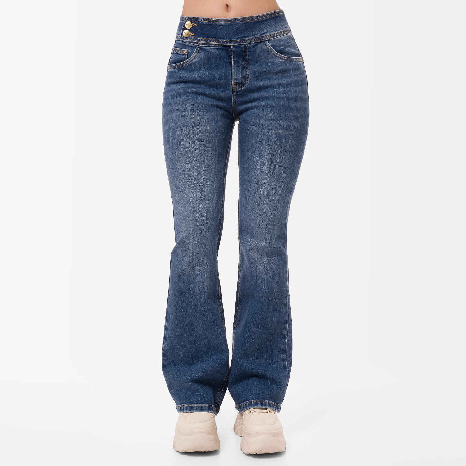 Pantalon Flare Denim Stch. T.Alt Alzi T. Cristal St. | Squeeze
