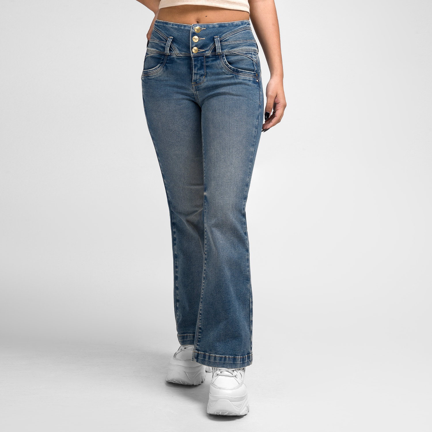 Pantalon Flare Denim High Stch. T.Alt Tatiahna T. Bleach Orange St ...